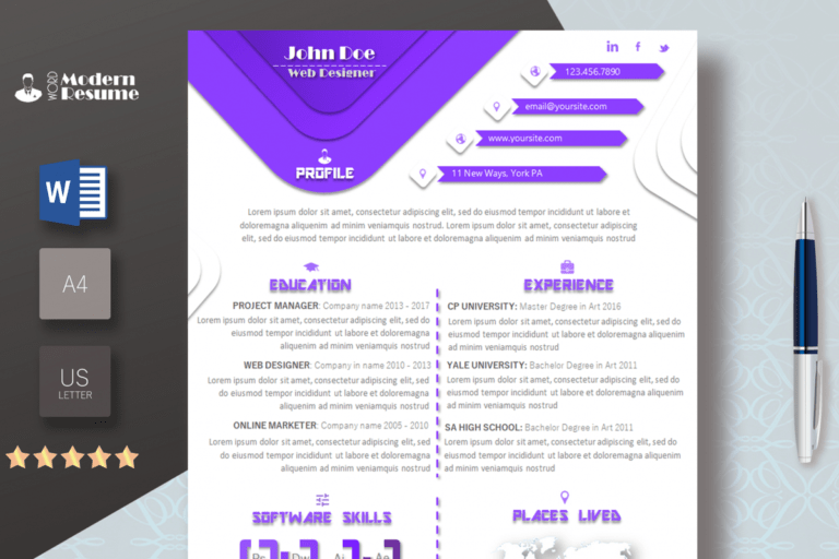 One Page Resume Template & Cover Letter For Microsoft Word | Clean ...