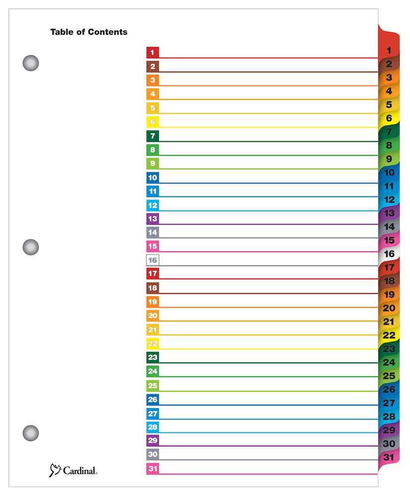 Onestep Printable Table Of Contents Dividers 1 31 Multicolor In