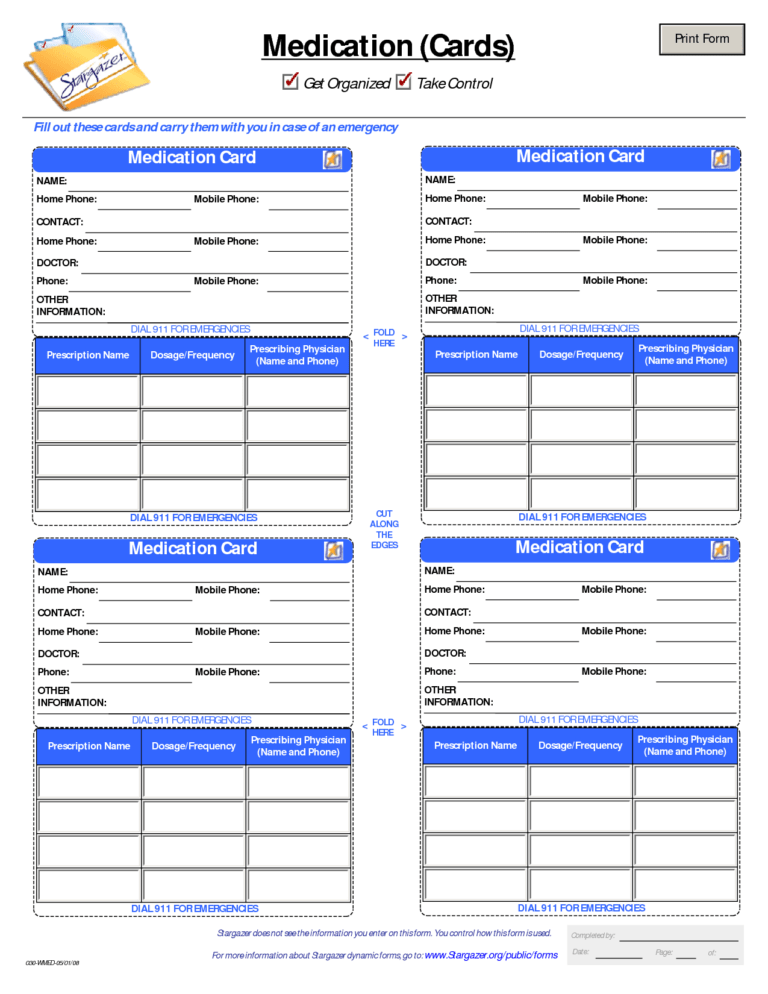 Patient Medication Card Template | Medication List, Medical for Medical ...