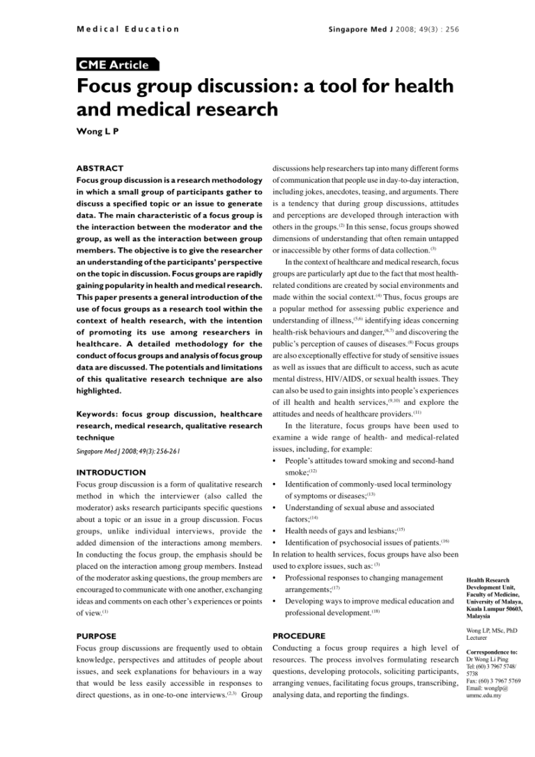 Pdf) Focus Group Discussion: A Tool For Health And Medical with regard ...