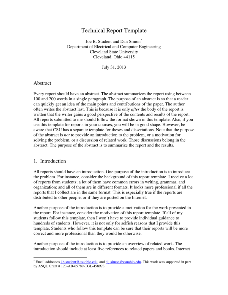 Pdf) Report Template intended for Introduction Template For Report ...