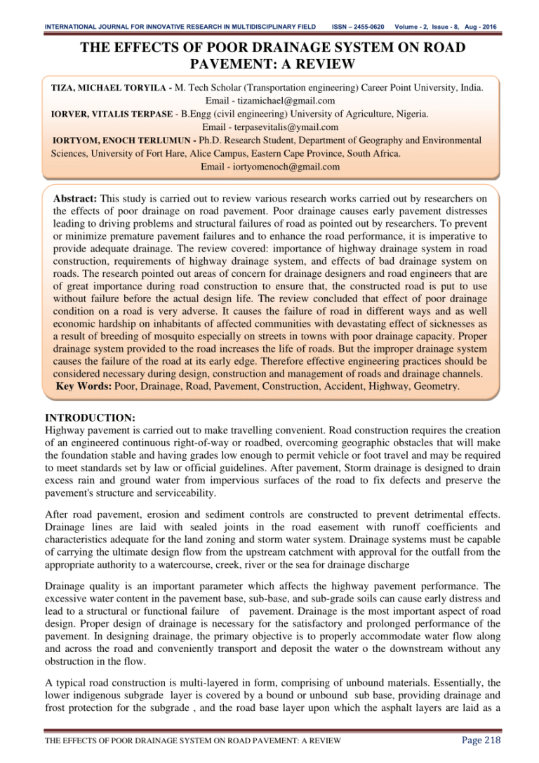 Pdf) The Effects Of Poor Drainage System On Road Pavement: A intended ...