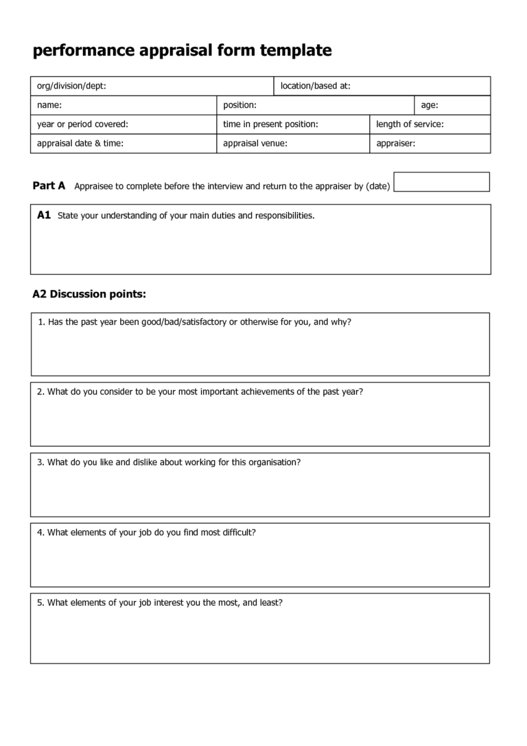 Performance Evaluation Forms Templates Invitation Templates in Blank ...