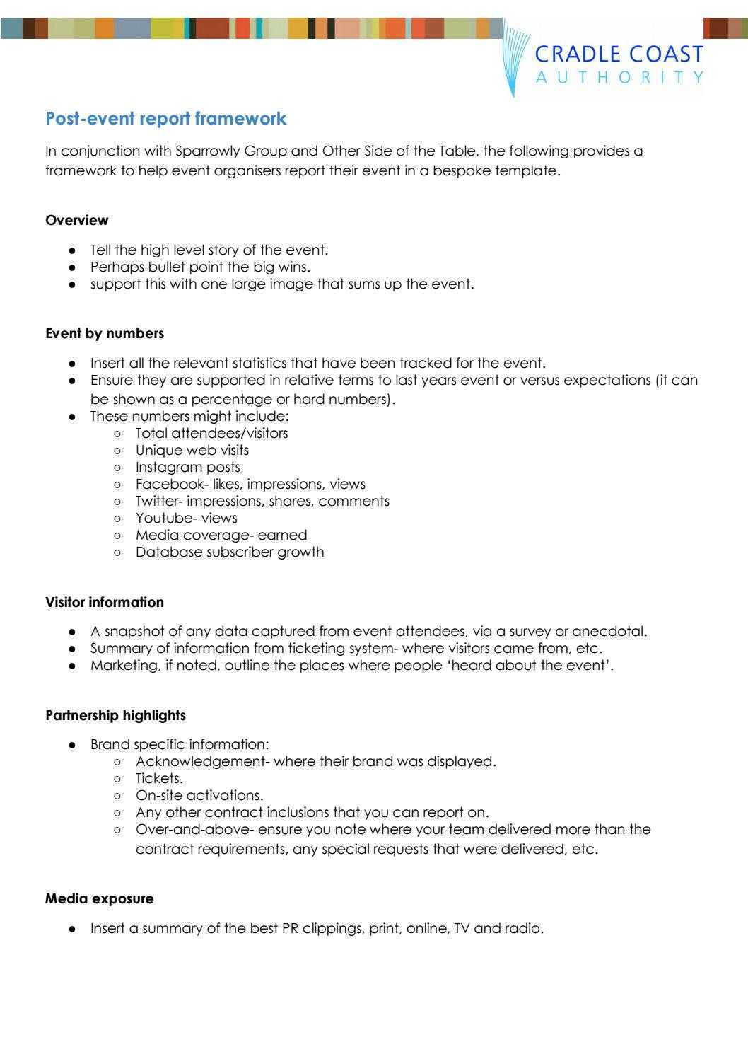 Post Event Report Framework Toolkitcradle Coast Intended For After