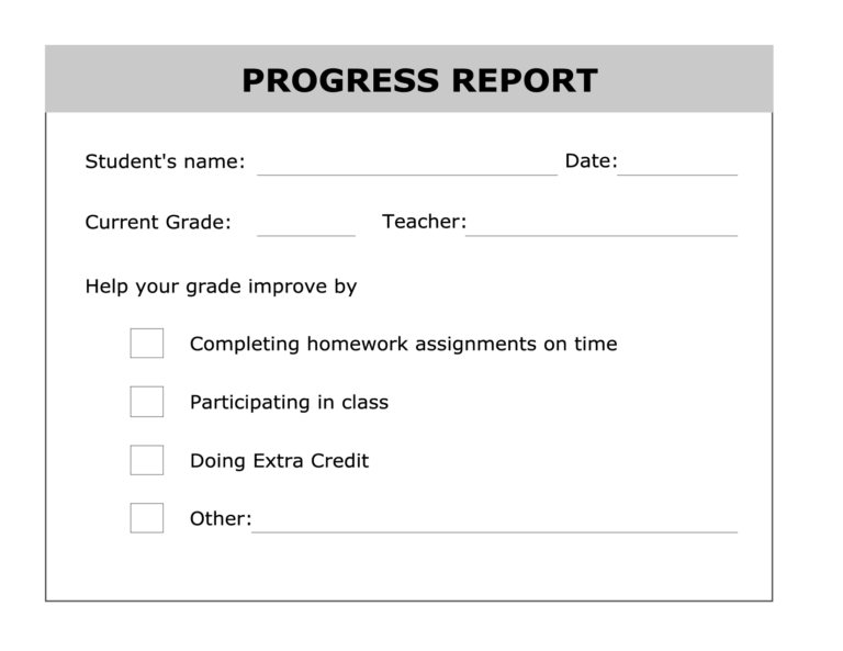 Printable Progress Report Template | Good Ideas | Progress in Fake ...