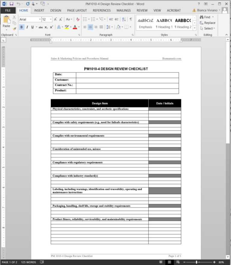 Product Design Review Checklist Template | Pm1010-4 in Free Standard ...