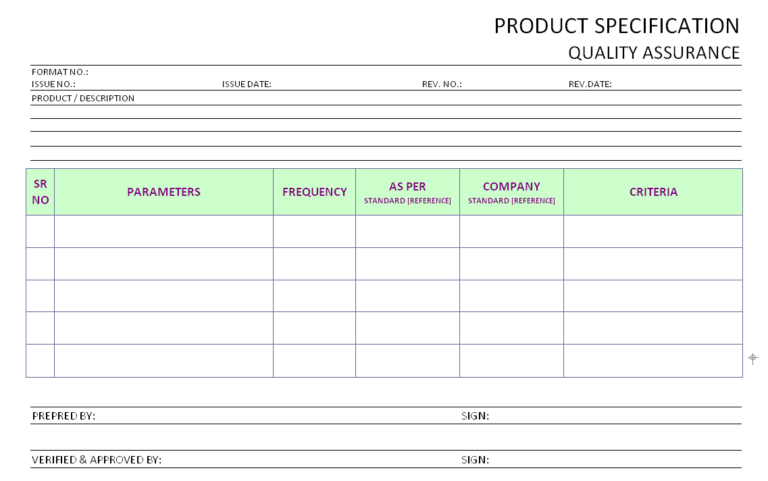 Product Specification (Operational) : Quality Assurance throughout ...