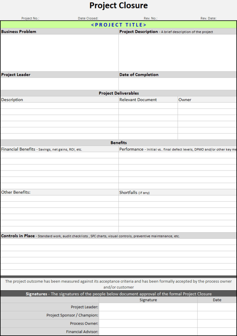 Project Closure Template | Continuous Improvement Toolkit with Closure ...
