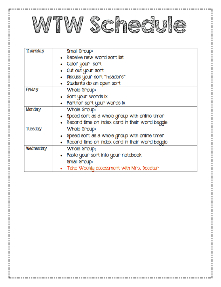 Sample Schedule For Words Their Way | Word Work/words Their for Words ...