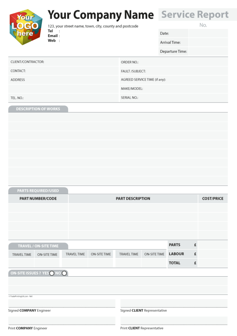 Service Report Template Artwork For Carbonless Ncr Printing with regard ...
