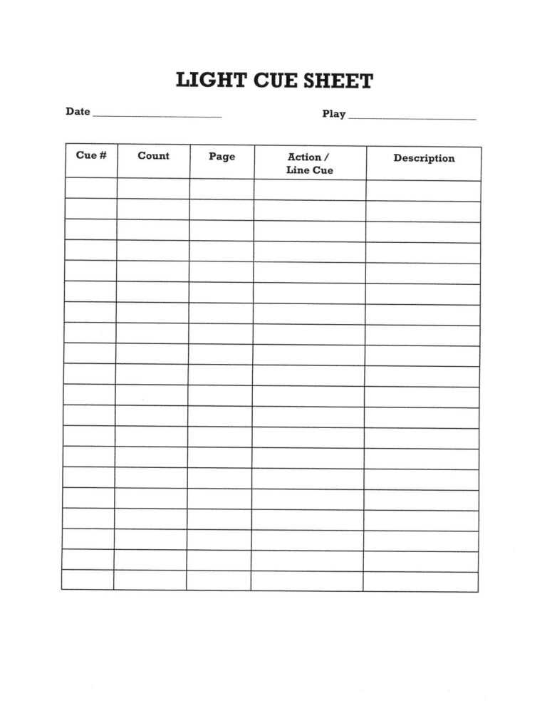 Simple Lighting Cue Sheet For Students. | Backstage Ideas In within ...