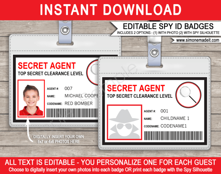 Spy Or Secret Agent Badge Template – Red inside Spy Id Card Template ...