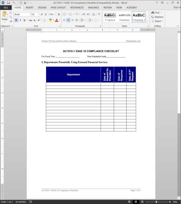 Ssae 16 Compliance Checklist Template | Ac1010-1 intended for Ssae 16 ...
