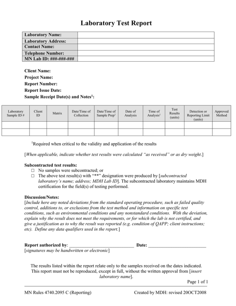 Test Report (Final Report To Client) Template (Word: 41Kb/1 with regard ...