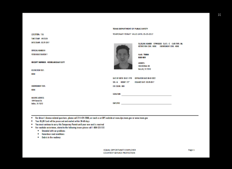Texas Temp Driver s Permit Template Printable Temporary With Regard To Texas Id Card Template 