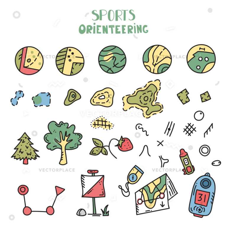 Vector Illustration Of Orienteering Map Signs. Large Set Of Map ...