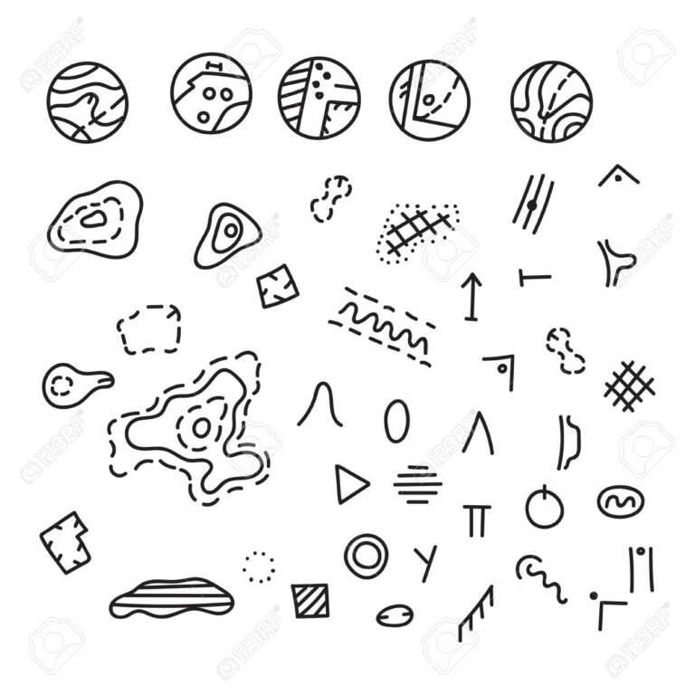 Vector Illustration Of Orienteering Map Signs. Large Set Of Map ...