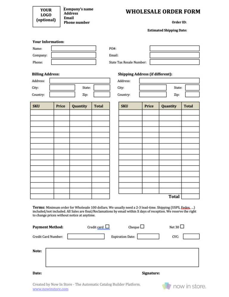 Wholesale Order Form Template – Create Your Own For Free regarding ...
